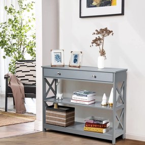 Costway Konzolový stůl 3 úrovně se zásuvkou ze dřeva – 100 × 30 × 80 cm, šedá