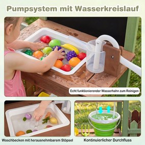 Costway Dětská bahenní kuchyňka, dřevěná zahradní kuchyňka s truhlíkem