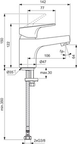 Ideal Standard Cerabase - Umyvadlová baterie H60 bez odtokové garnitury, chrom BD391AA