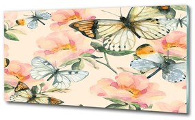 Wallmuralia Foto-obraz na skle horizontální Motýli a květiny 100x50