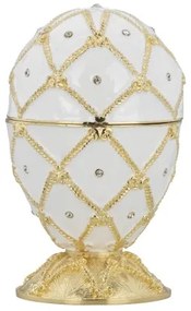 Smaltovaná skříňka na poklady ve tvaru Fabergého vejce 15 cm bílá