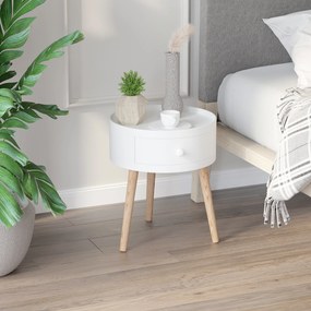 HOMCOM konferenční stolek se zásuvkou kulatý odkládací stolek konferenční stolek s nosností do 50 kg 38x38x45cm v bílé barvě do obývacího pokoje a lo…