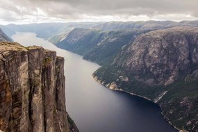 DIMEX | Vliesová fototapeta Lysefjorden, Norsko MS-5-3110 | 375 x 250 cm | zelená, modrá, šedá