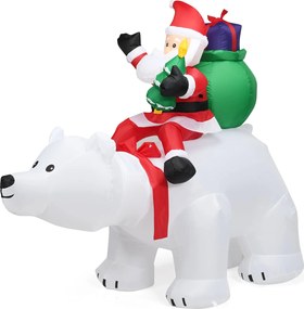 Costway Nafukovací lední medvěd a jezdecký Santa Claus, vánoční figurka s LED