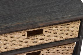 Vingo Hnědozelená dřevěná komoda s košíky z trávy, 57 x 56 cm