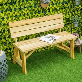 Zahradní lavice Outsunny 2místná dřevěná lavice do 220 kg, lavice na terasu s opěradlem, masivní dřevo 116 x 56 x 80 cm, robustní zahradní nábytek | …