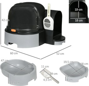 Kočičí domek PawHut se 2 výsuvnými vaničkami a kapotou, lopatka pro kočky do 4 kg, šedý 52x60x42cm | Aosom.de