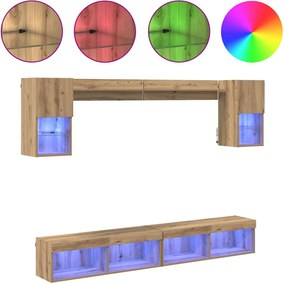 TV nástěnné jednotky s LED 6 ks Artisanový dub Kompozitní dřevo 3402956