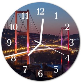 Nástenné skleněné hodiny most fi 30 cm