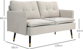 HOMCOM 2-místná pohovka s látkou v efektu lnu a opěrkami, moderní 2-místná pohovka s ocelovými nohami, pro kancelář, obývací pokoj, lounge a ložnici,…