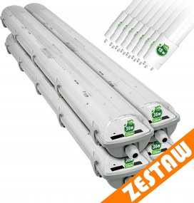 Sada 4 hermetických LED svítidel do fólie 120 cm + 8 zářivek G13 18 W