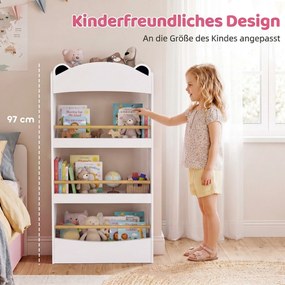 AIYAPLAY dětský knihovník, nástěnný dětský regál se 4 úrovněmi, nástěnný regál s medvědím designem, 50 x 15 x 97 cm bílý