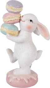 Dekorace bílý králík nesoucí makronky - 8*6*14 cm