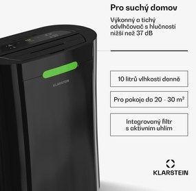 Klarstein AeroDry 10 odvlhčovač vzduchu, výkon 165 W, 10 l/den, 135 m³/h, pro plochu do 30 m², funkce DrySelect
