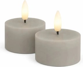 Sada LED čajové svíčky na baterie Sille Tealight, Ø 6 × 3,4 cm, teple šedá, z pravého vosku, balení 2 ks