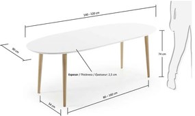 Bílý rozkládací jídelní stůl s bílou deskou 90x140 cm Oqui – Kave Home