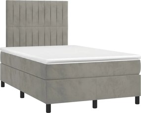 Box spring postel s matrací a LED světle šedá 120x200 cm samet 3136233