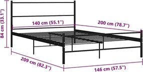 Rám postele s čelem bez matrace černý kovový 140x200 cm 286497