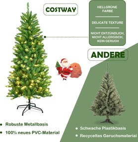 Costway 150 cm vysoce osvětlený vánoční stromek s umělou tužkou s teplou bílou