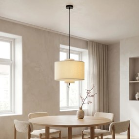 Japandi závěsná lampa černá s bílým lněným stínidlem 50cm - Rieu
