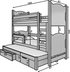 ADRK Furniture Patrová postel pro tři osoby s matracemi LETICIA