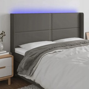 Čelo Postele S Led Hnědé Umělá Kůže Šedá 163 x 16 x 118/128 cm