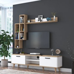 Bílo/přírodní TV sestava v dekoru ořechu 180x48 cm Veronica – Kalune Design