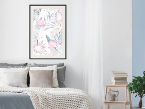 Plakát Exotická mlha - tropická abstrakce s růžovými plameňáky mezi listy