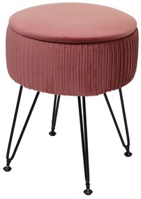 Taburetka s úložným prostorem K47 - samet, v45 x Ø33 cm - Růžová / černá