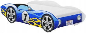 Jedinečná chlapecká dětská postel modré závodní auto 140 x 70 cm