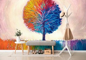 Tapeta barevný akvarelový strom - 450x300 cm