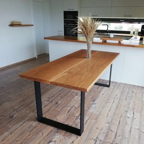 KULHÁNEK Designový stůl ze 2 ks fošen Velikost desky: 210x90 cm, Odstín podnože: bílá - RAL 9010