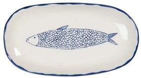 Servírovací talíř s modrým dekorem ryby Atalante, oválný