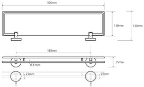 Sapho X-ROUND E skleněná polička s výklopnou hrazdou 300x130mm, mléčné sklo, chrom XR607