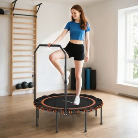 Fitness trampolína s nastavitelným zábradlím, sportovní trampolína pro vnitřní i venkovní použití, ocel, plast, oranžová barva