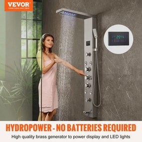 věžový sprchový panelový systém 6 režimů Vodní elektřina LED Nerezová ocel