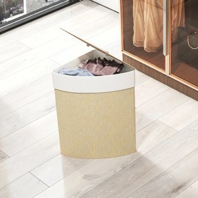 Koš na prádlo HOMCOM z bambusu, 55 l – trojúhelníkový rohový design s odnímatelnou pratelnou vložkou, víkem a madlem, 35 x 60 cm, přírodní