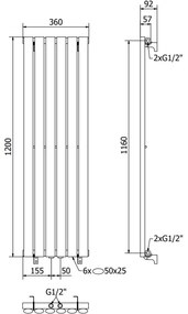 Mexen Oregon designový radiátor 1200 x 350 mm, 417 W, Bílá - W202-1200-350-00-20