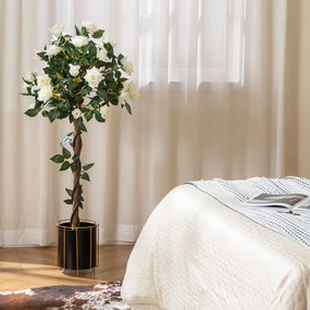 Costway 120 cm Růže s bílými růžemi Umělý strom s květy Umělý květinový strom
