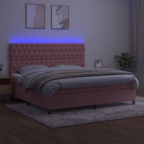 Box spring postel s matrací a LED růžová 200x200 cm samet 3136328