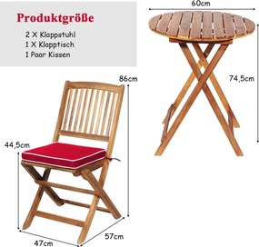 Costway 3-dílný. Terrassenmöbel-Set mit Rundem Tisch a 2 Stühlen a 2 Kissen