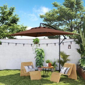 Zastřešení Outsunny 294x193 cm s křížovou základnou a klikou - Voděodolný slunečník s UV ochranou pro terasu a balkon hnědý