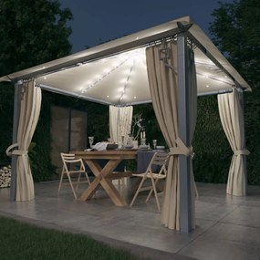 Altán se závěsy a světelnými LED řetězy 3 x 3 m krémový hliník 3070332
