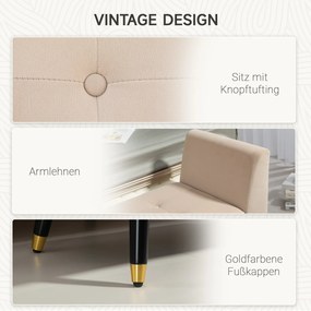 HOMCOM Luxusní sedací lavice Čalouněná lavice s úložným prostorem Područky Truhlicová lavice Sametový polyester kaučukovník Béžová 107 x 42 x 65 cm