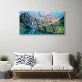 Obraz na skle Hora Les jezero Krajina 120x60 cm