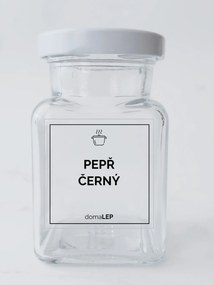 Samolepka na kořenky PEPŘ ČERNÝ průhledná 5 × 5 cm tučné písmo