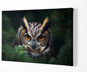 Obraz na plátně - Sova skrytá v jehličí FeelHappy.cz Velikost obrazu: 120 x 80 cm
