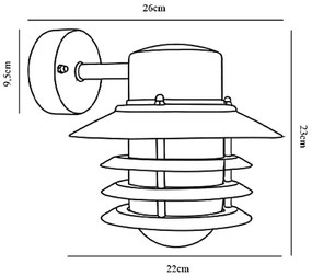 Nordlux 74461031 Vejers, venkovní nástěnné svítidlo, 1x60W, kov, pokovená, IP54, výška 23cm