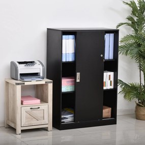 HOMCOM Zamykatelný kancelářský skříň s posuvnými dveřmi rozměry 80Š x 40H x 120V cm 2 police Dřevotříska Černá