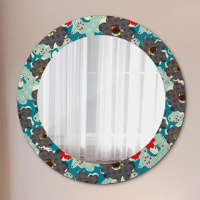 Kulaté dekorativní zrcadlo Retro květiny vzorec fi 60 cm